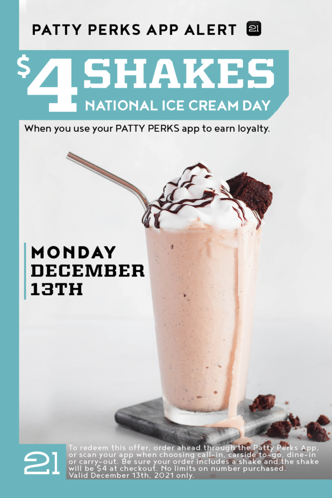 National Ice Cream Day is December 13th! - Burger 21 - Burgers Reinvented